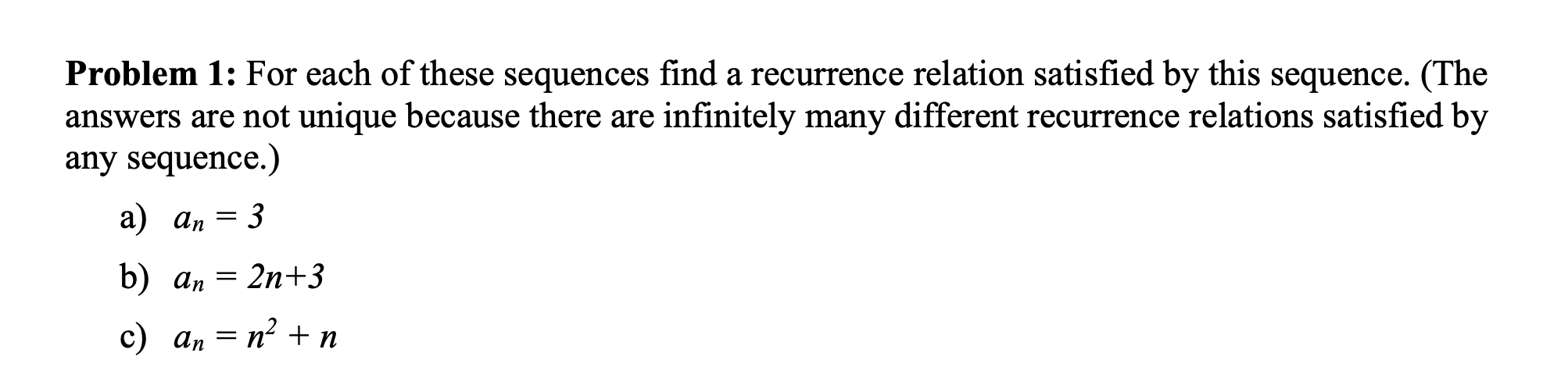 Solved a Problem 1: For each of these sequences find a | Chegg.com