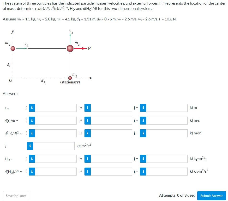 Solved The system of three particles has the indicated | Chegg.com