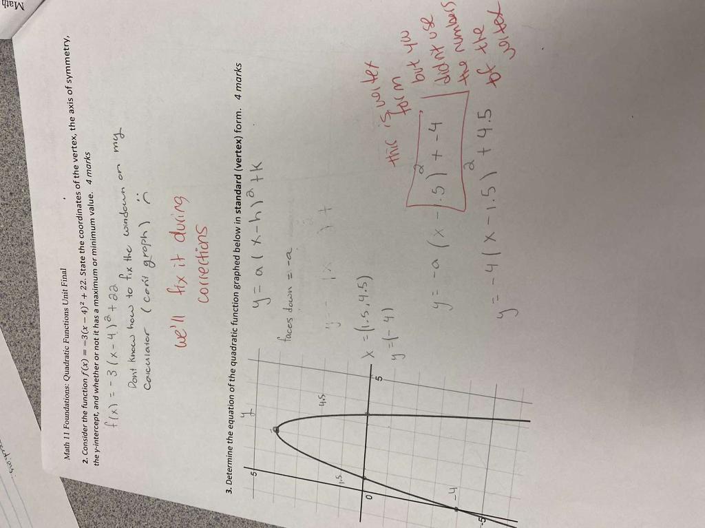 Solved Sot Math 11 Foundations: Quadratic Functions Unit | Chegg.com