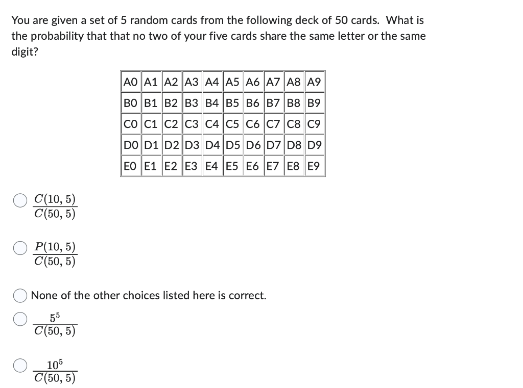 Solved You are given three random cards from the following | Chegg.com