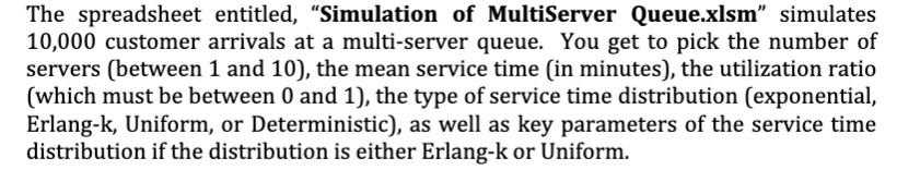 The spreadsheet entitled, “Simulation of MultiServer | Chegg.com