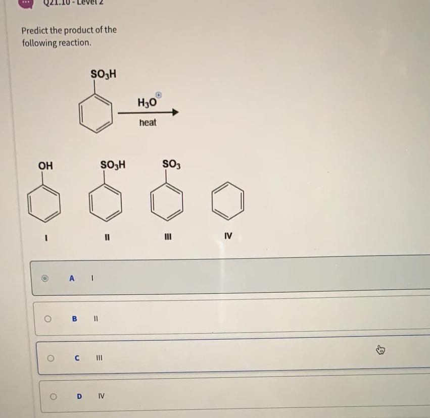 Solved De Predict the product of the following reaction SO3H | Chegg.com