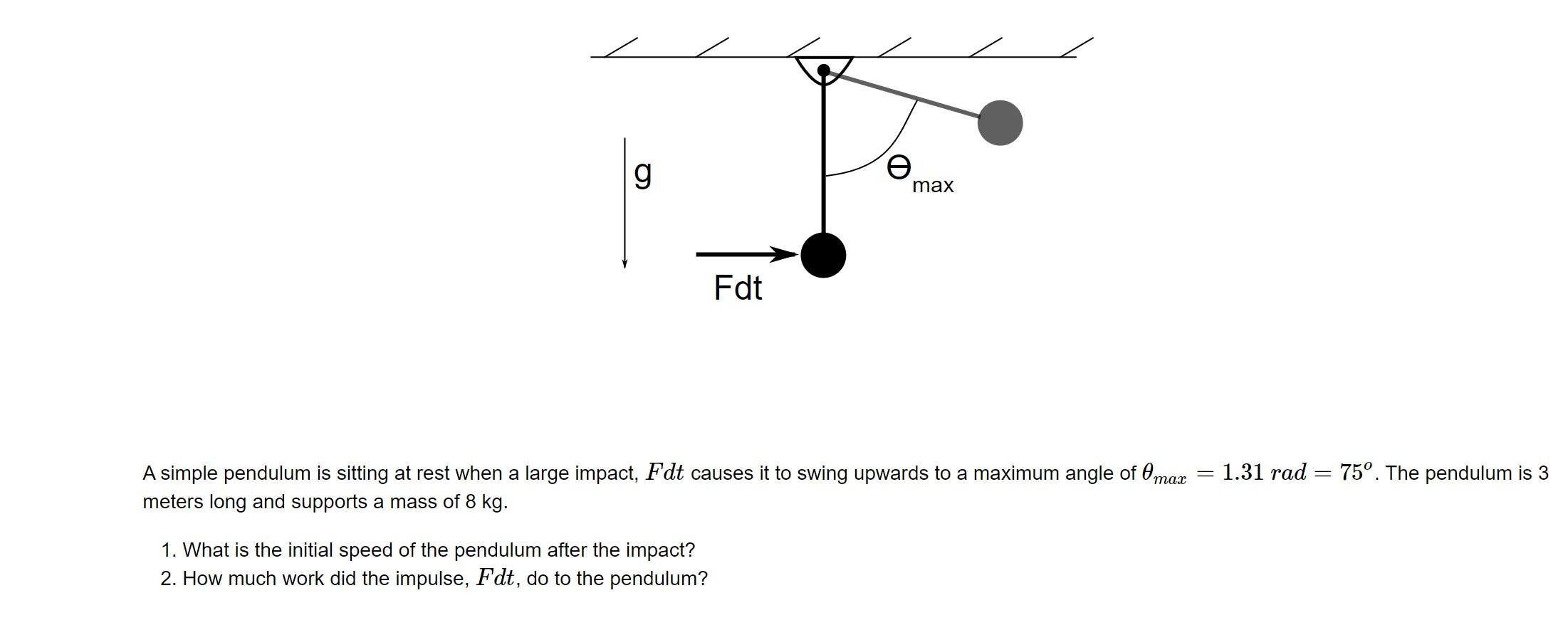Solved A simple pendulum is sitting at rest when a | Chegg.com