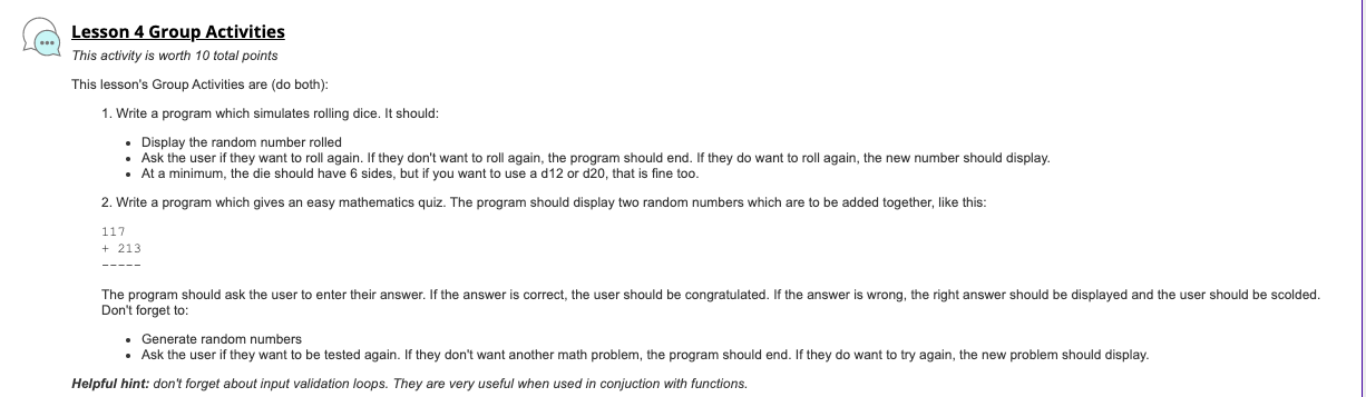 Solved Lesson 4 Group Activities This activity is worth 10 | Chegg.com