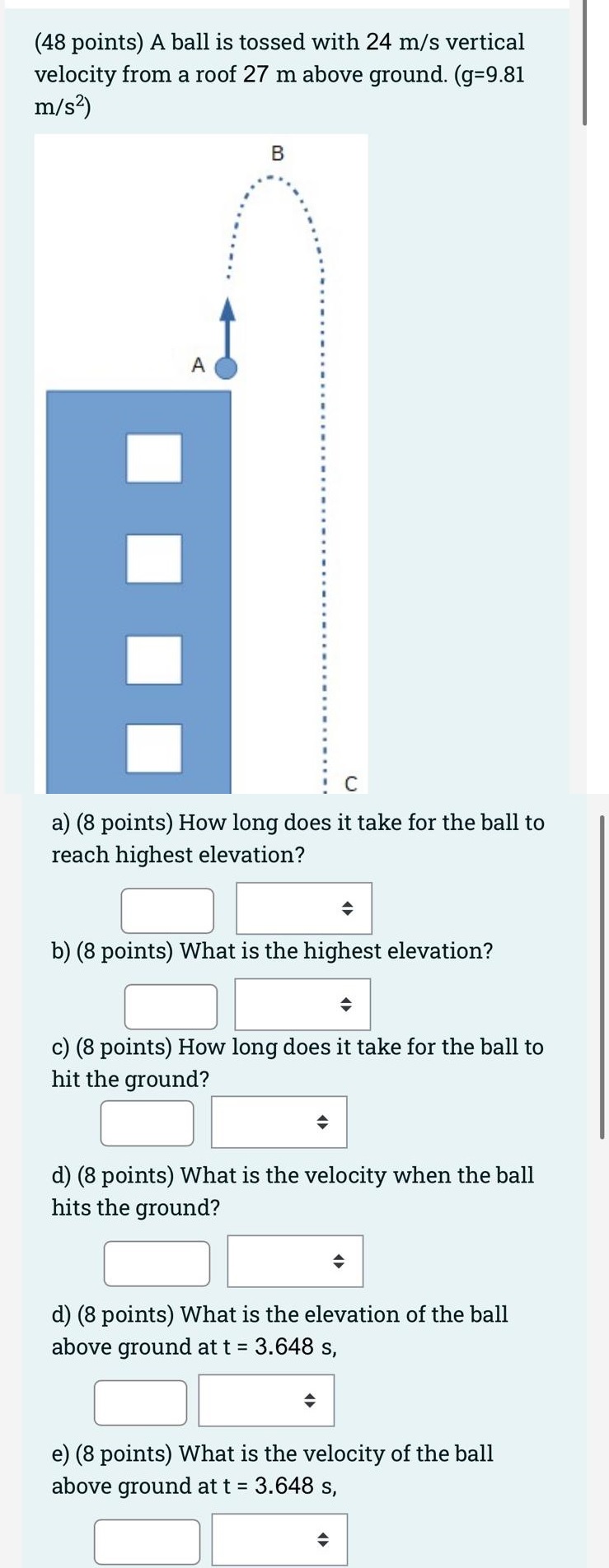Solved (48 points) A ball is tossed with 24 m/s vertical | Chegg.com