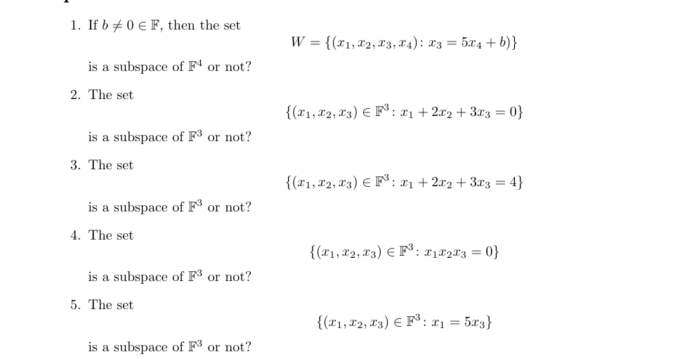 1. If b= 0 in F, ﻿then the set W ={(x1,x2,x3,x4): | Chegg.com