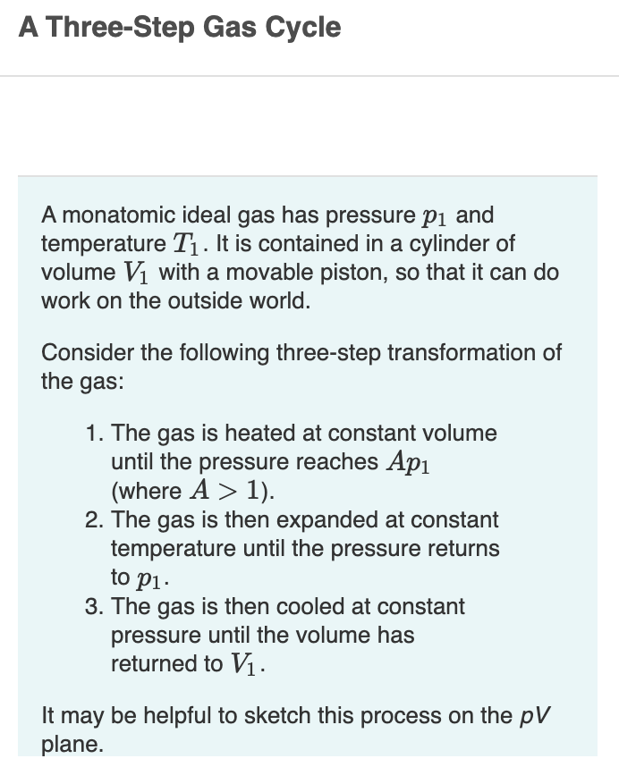 Solved A monatomic ideal gas has pressure p1 and temperature | Chegg.com