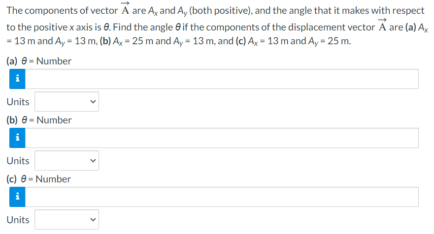 Solved The components of vector vec(A) ﻿are Ax ﻿and Ay (both | Chegg.com