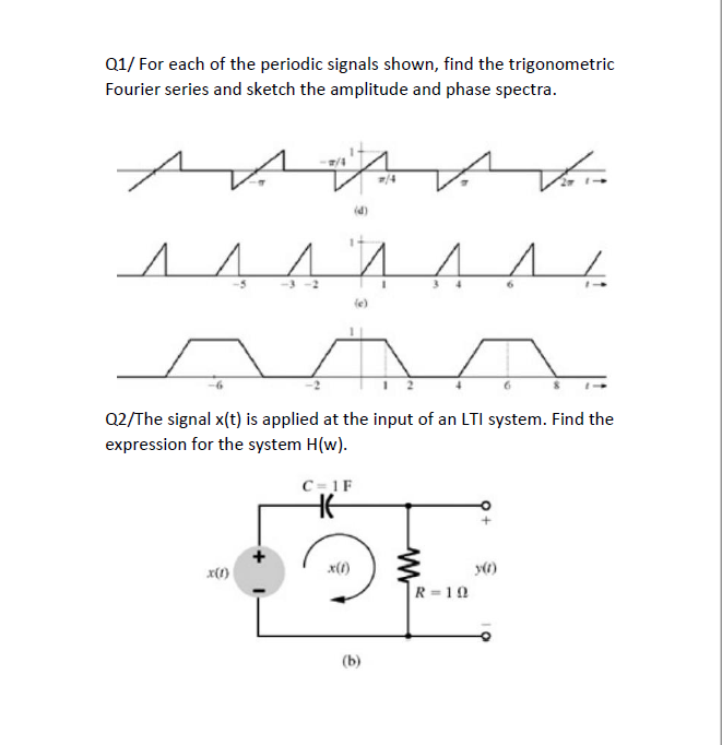 Solved Q1/ For each of the periodic signals shown, find the | Chegg.com
