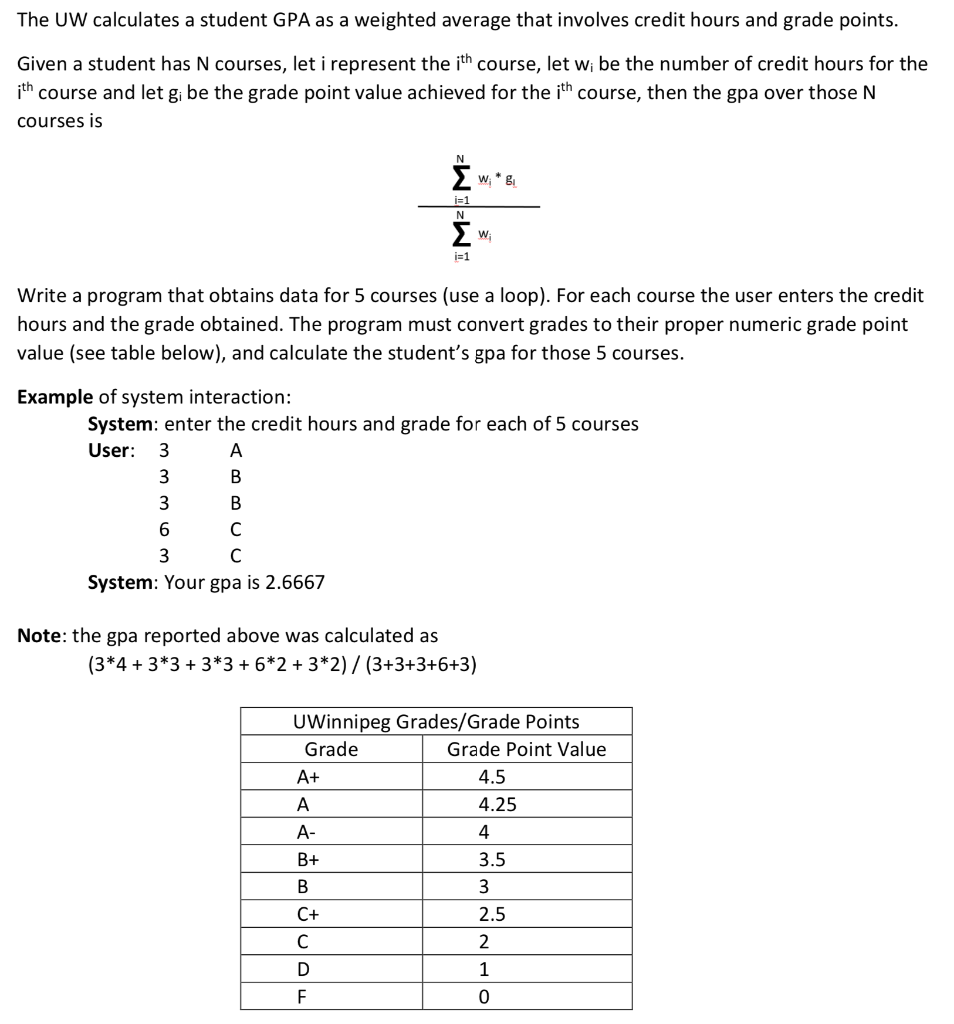 Solved The UW calculates a student GPA as a weighted average | Chegg.com
