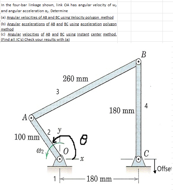 Solved In the four-bar linkage shown, link OA has angular | Chegg.com