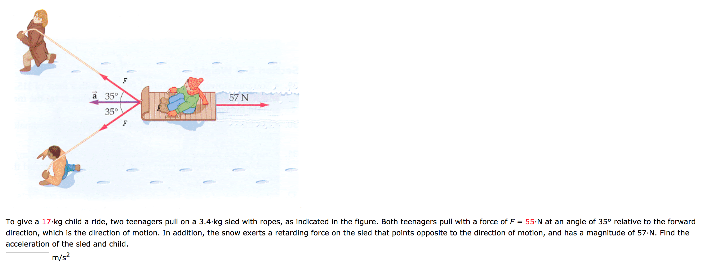 Solved 5° 350 To give a 17.kg child a ride, two teenagers | Chegg.com