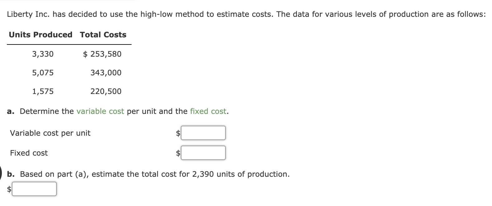 Solved Liberty Inc. has decided to use the high-low method | Chegg.com