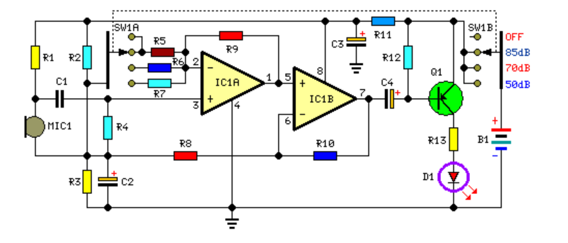 SW1A SW1B R11 R5 R9 c3 R1 R2 R6 2 R12 OFF 85dB 70dB | Chegg.com