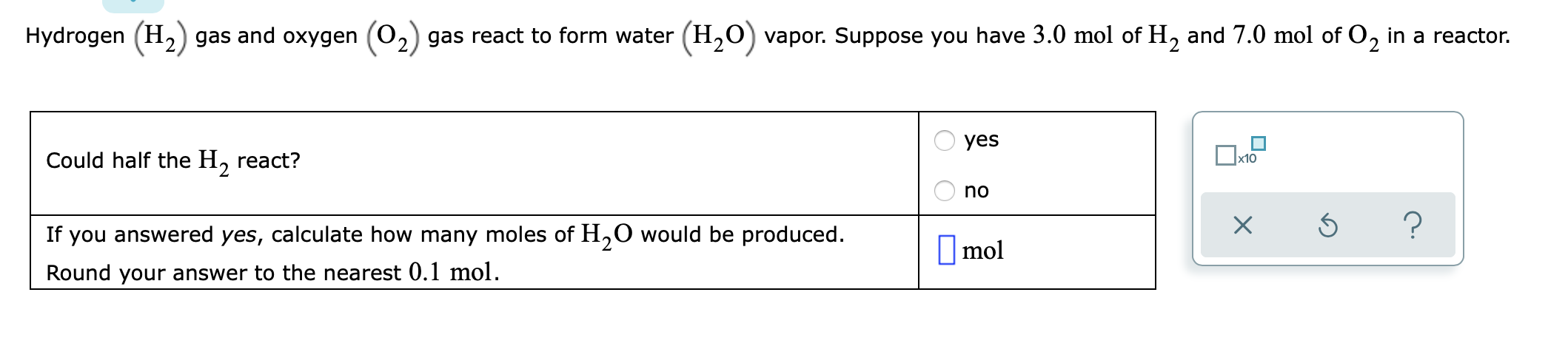 Solved Hydrogen H2 gas and oxygen O2 gas react to form water | Chegg.com