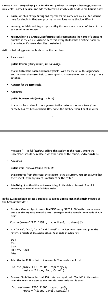 Solved Create a Part 1 subpackage p1 under the hw1 package. | Chegg.com