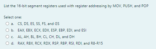 Solved List The 16 -bit Registers That Are Used For Register 