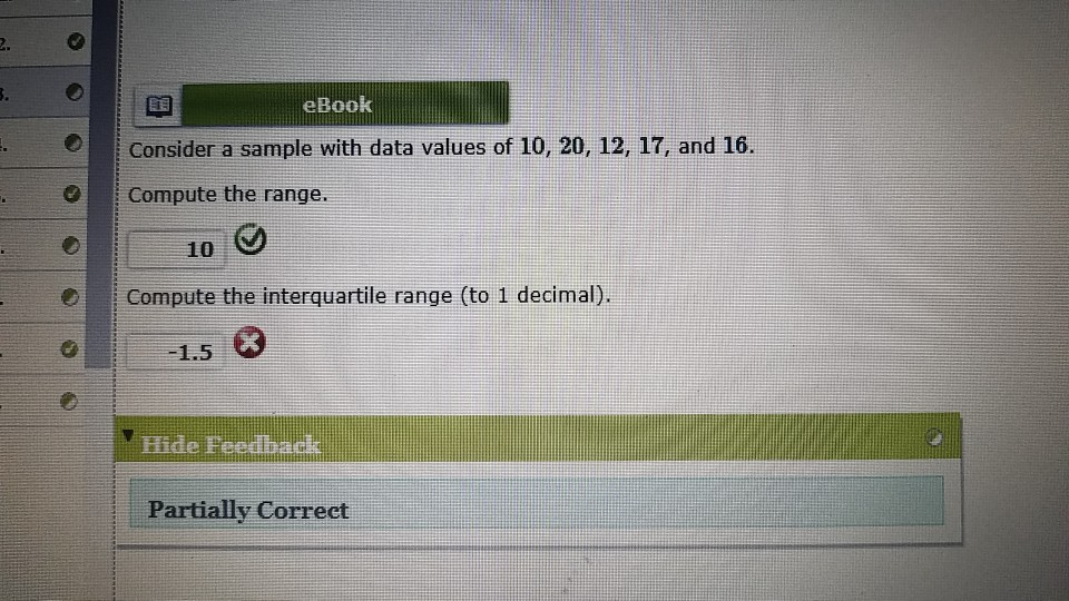Solved eBook Consider a sample with data values of 10, 20, | Chegg.com