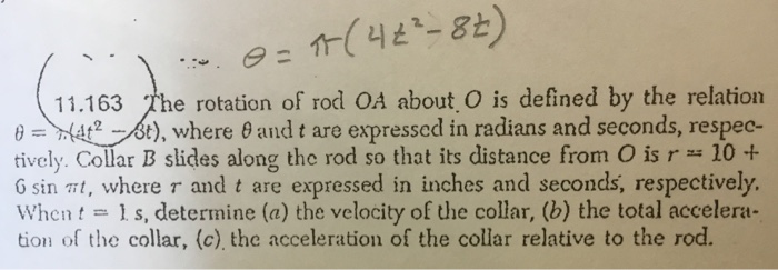 Solved The Rotation of rod OA about O is defined by the | Chegg.com