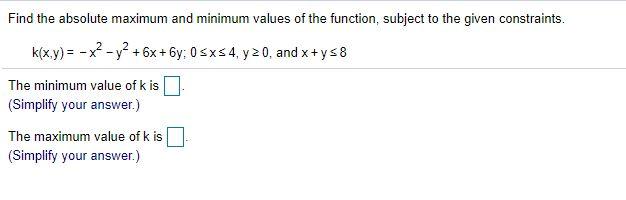 Solved Find The Absolute Maximum And Minimum Values Of The