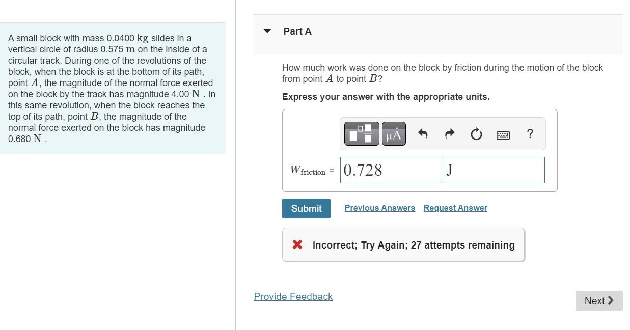 Solved A small block with mass 0.0400 kg slides in a Part A | Chegg.com