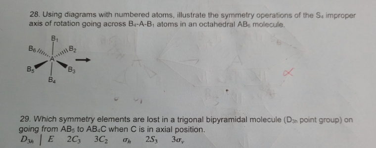 Solved 28. Using diagrams with numbered atoms, illustrate | Chegg.com