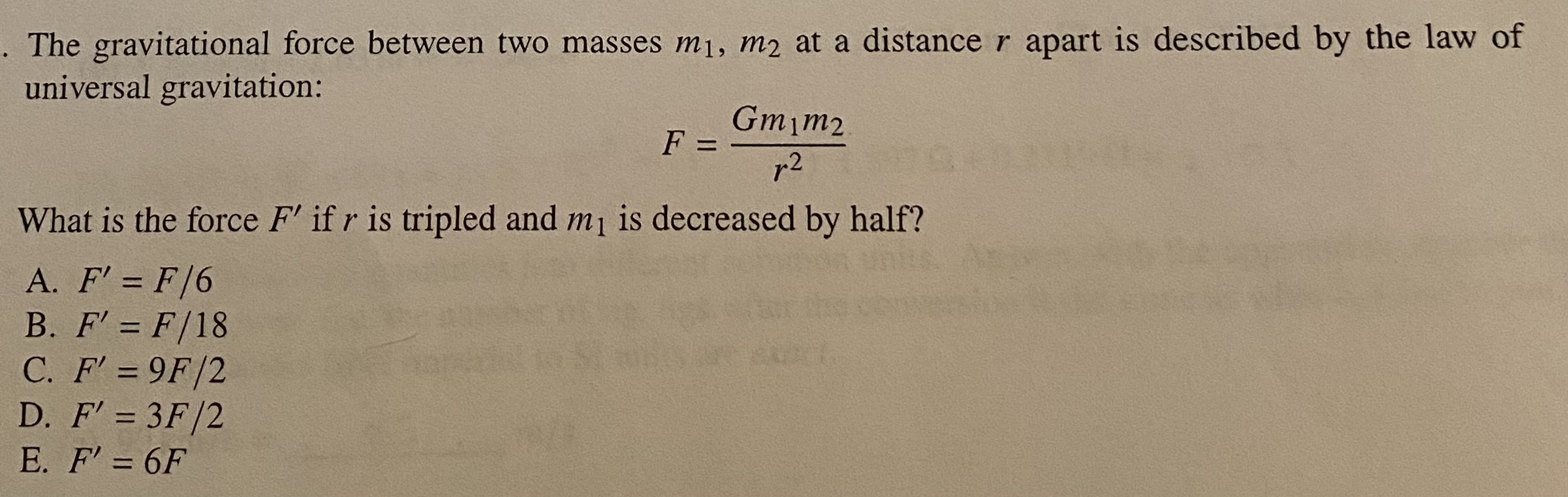Solved The gravitational force between two masses m1,m2 at a | Chegg.com