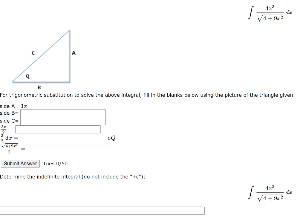 Solved For trigonometric substitution to solve the above | Chegg.com
