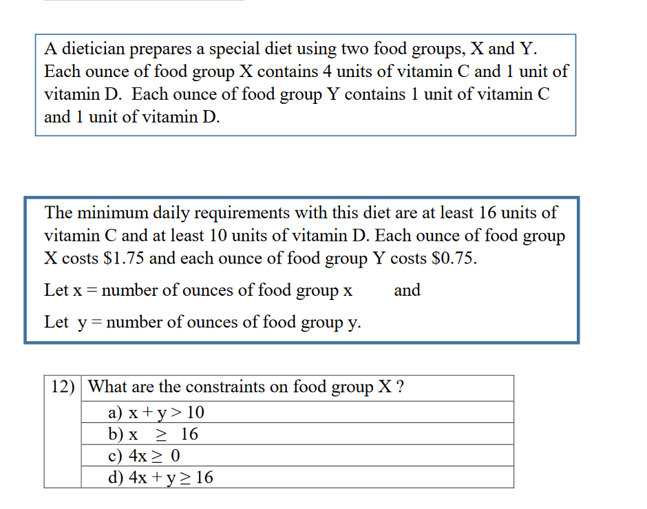 Solved A dietician prepares a special diet using two food | Chegg.com