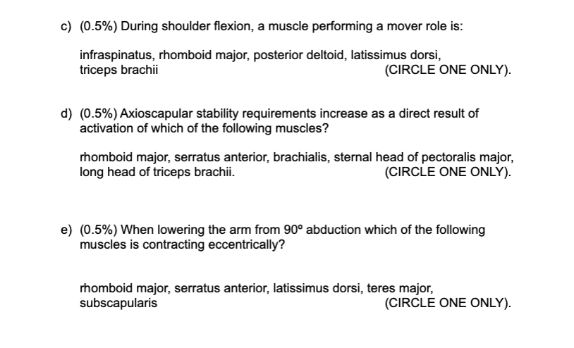 Solved c) (0.5%) During shoulder flexion, a muscle | Chegg.com