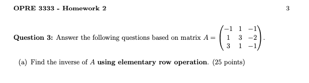 Solved OPRE 3333 - Homework 2 3 Question 3: Answer the | Chegg.com