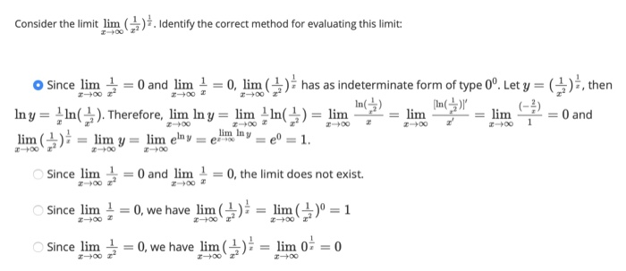 Solved Consider the limit lim ): . Identify the correct | Chegg.com
