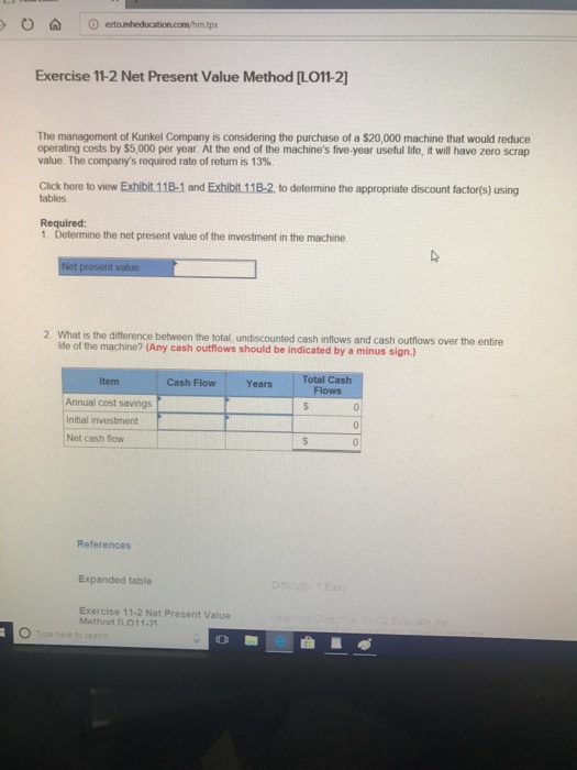 Solved Exercise 11-2 Net Present Value Method [LO11-2] The | Chegg.com