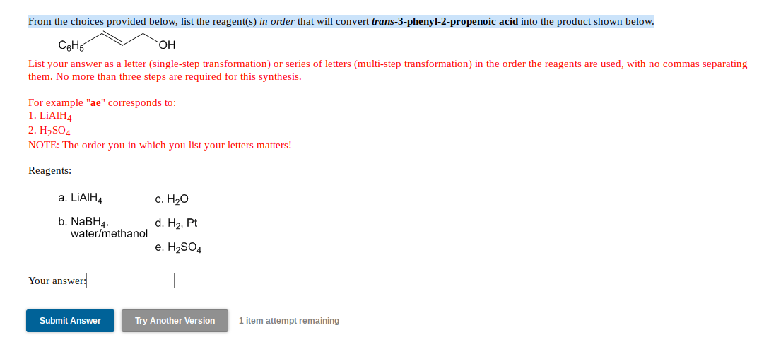 Solved From the choices provided below, list the reagent(s) | Chegg.com