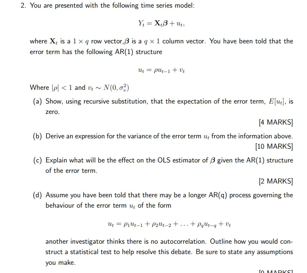 Solved 2. You are presented with the following time series | Chegg.com