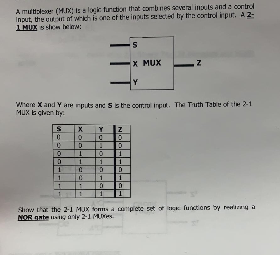 Solved Show that the 2-1 MUX forms a complete set of logic | Chegg.com