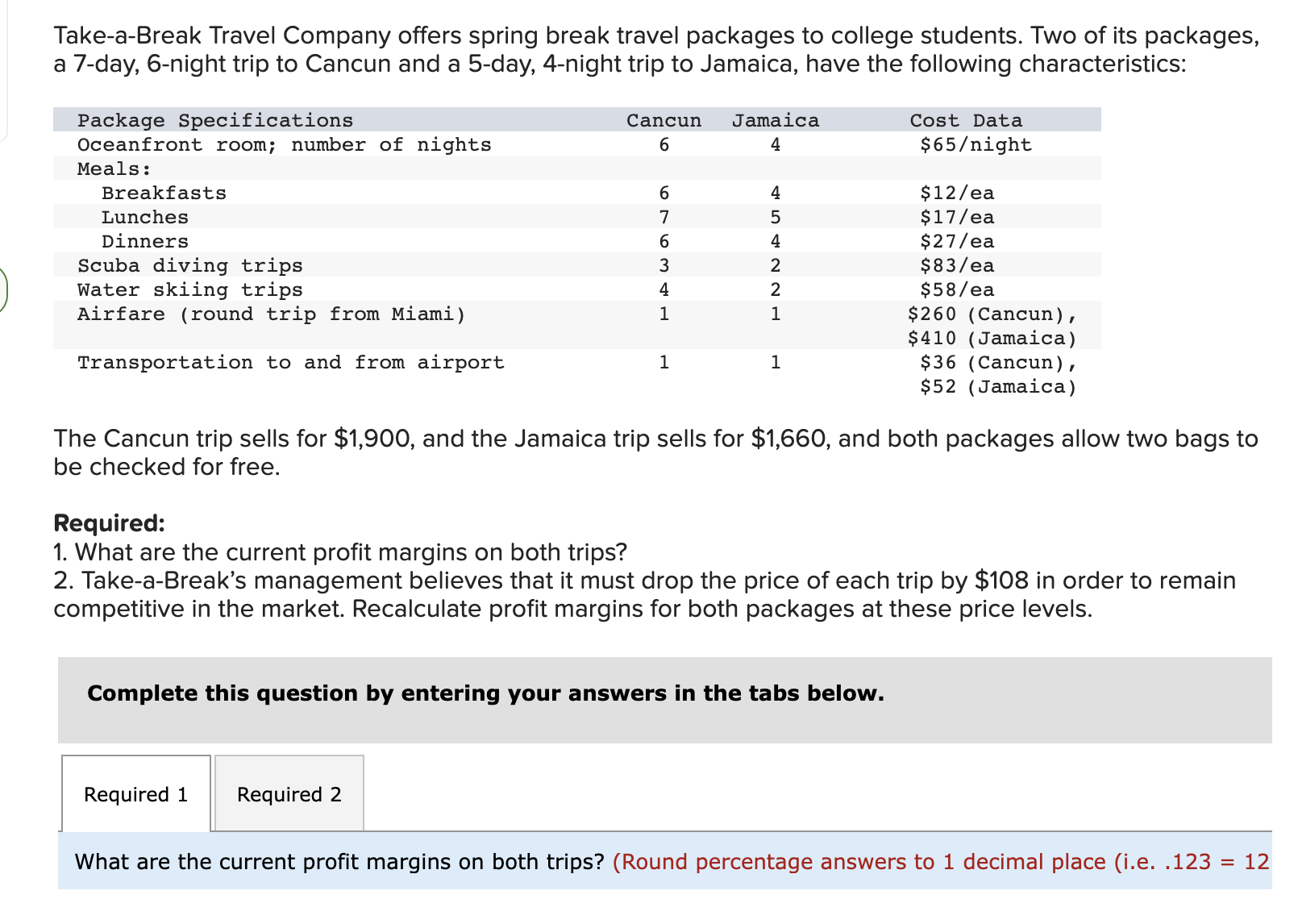 Solved Take-a-Break Travel Company offers spring break | Chegg.com
