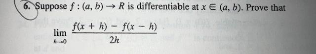 Solved 6. Suppose f:(a,b)→R is differentiable at x∈(a,b). | Chegg.com