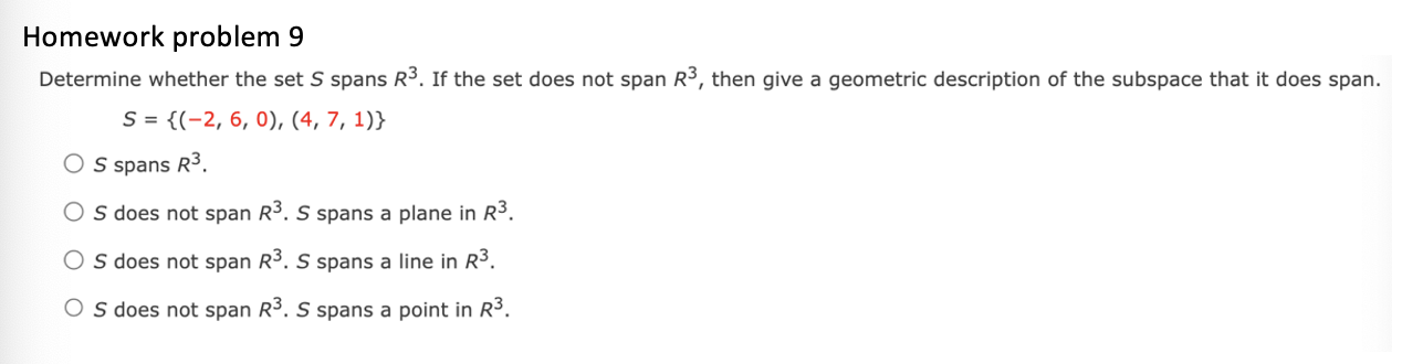 Solved Determine whether the set S spans R3. If the set does | Chegg.com