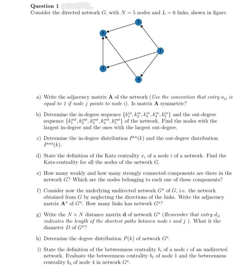 Solved Question 1 Consider the directed network G, with N = | Chegg.com