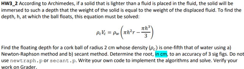Solved HW3_2 According to Archimedes, if a solid that is | Chegg.com