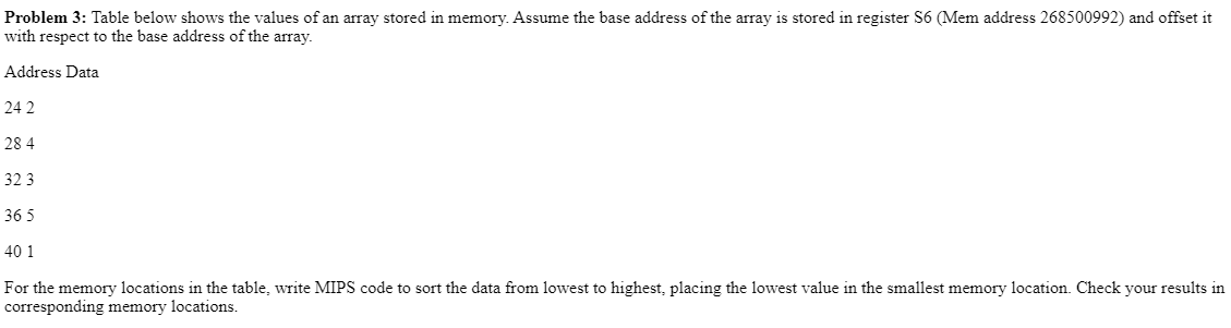 Solved Table below shows the values of an array stored in | Chegg.com