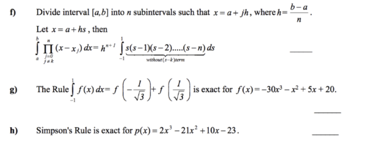Solved b-a f) n Divide interval [a,b] into n subintervals | Chegg.com