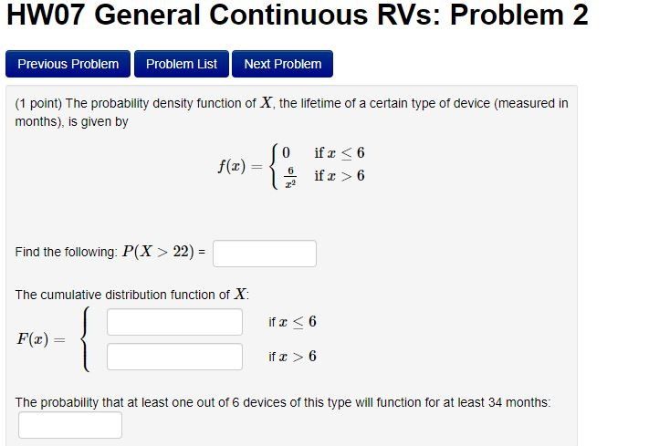 Solved HW07 General Continuous RVs: Problem 2 Previous | Chegg.com