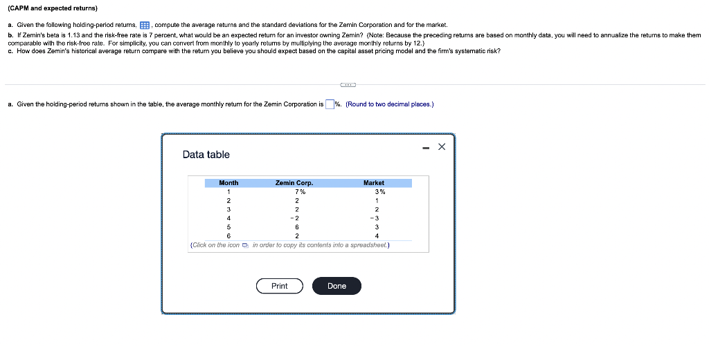 Solved (CAPM and expected returns) annualize the returns to | Chegg.com