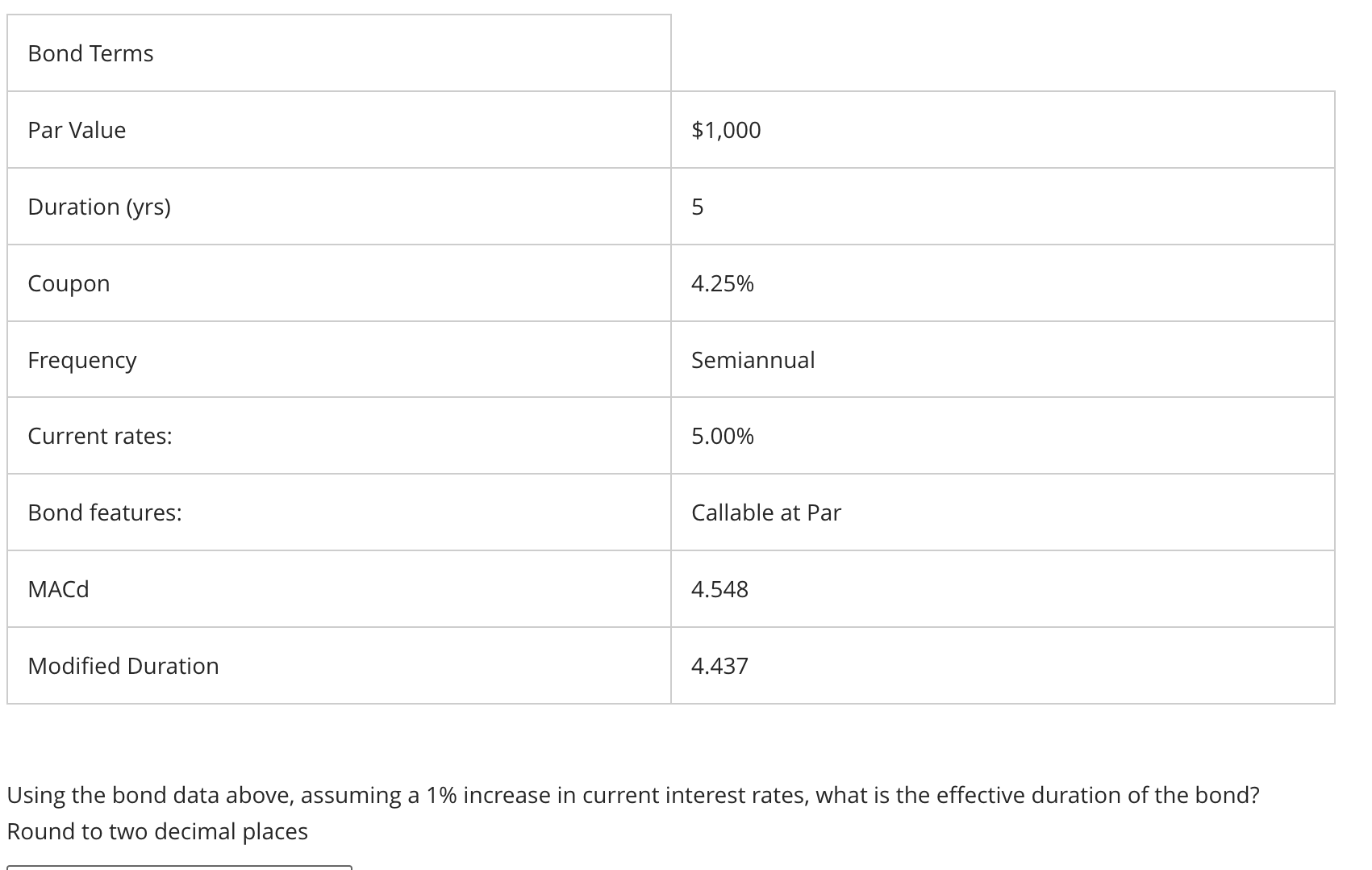 Solved Using the bond data above, assuming a 1% increase in | Chegg.com