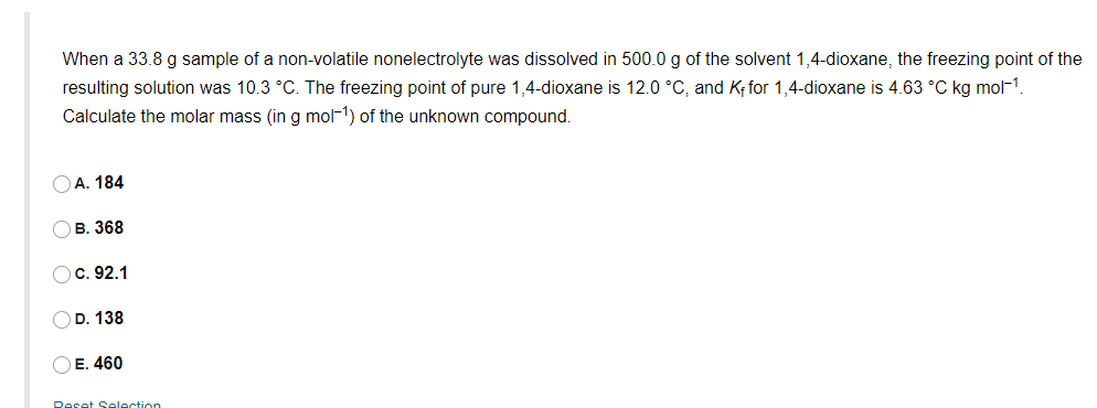Solved When a 33.8 g sample of a non-volatile nonelectrolyte | Chegg.com