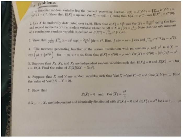 Solved Problems binomial random variable has the moment | Chegg.com