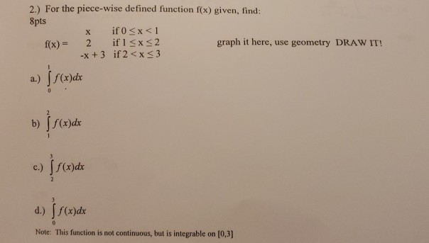 Solved 2.) For the piece-wise defined function f(x) given, | Chegg.com