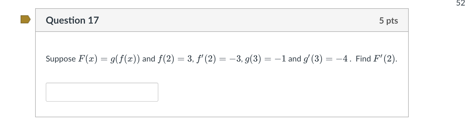 Solved Suppose F(x)=g(f(x)) and f(2)=3,f′(2)=−3,g(3)=−1 and | Chegg.com